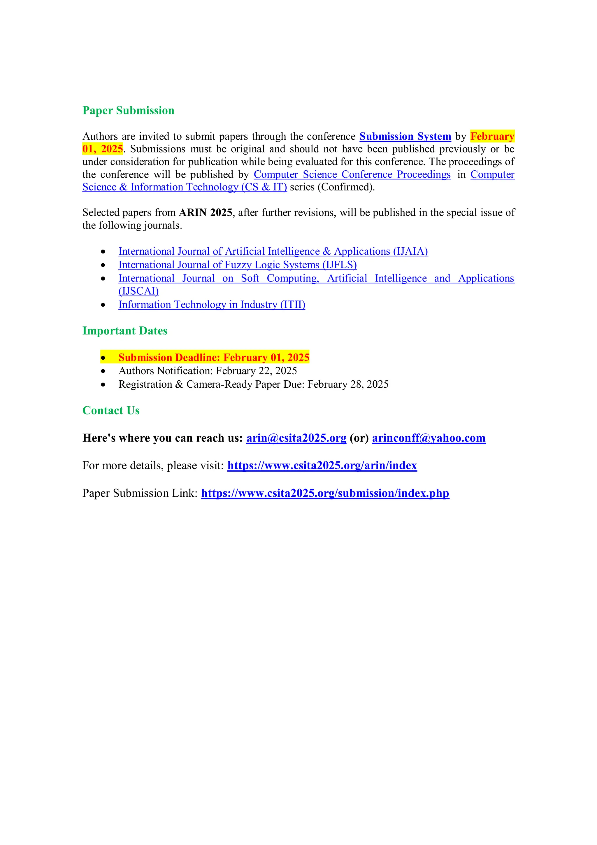 11th International Conference on Artificial Intelligence (ARIN 2025) | PDF