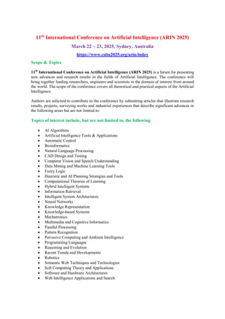 11th International Conference on Artificial Intelligence (ARIN 2025) | PDF