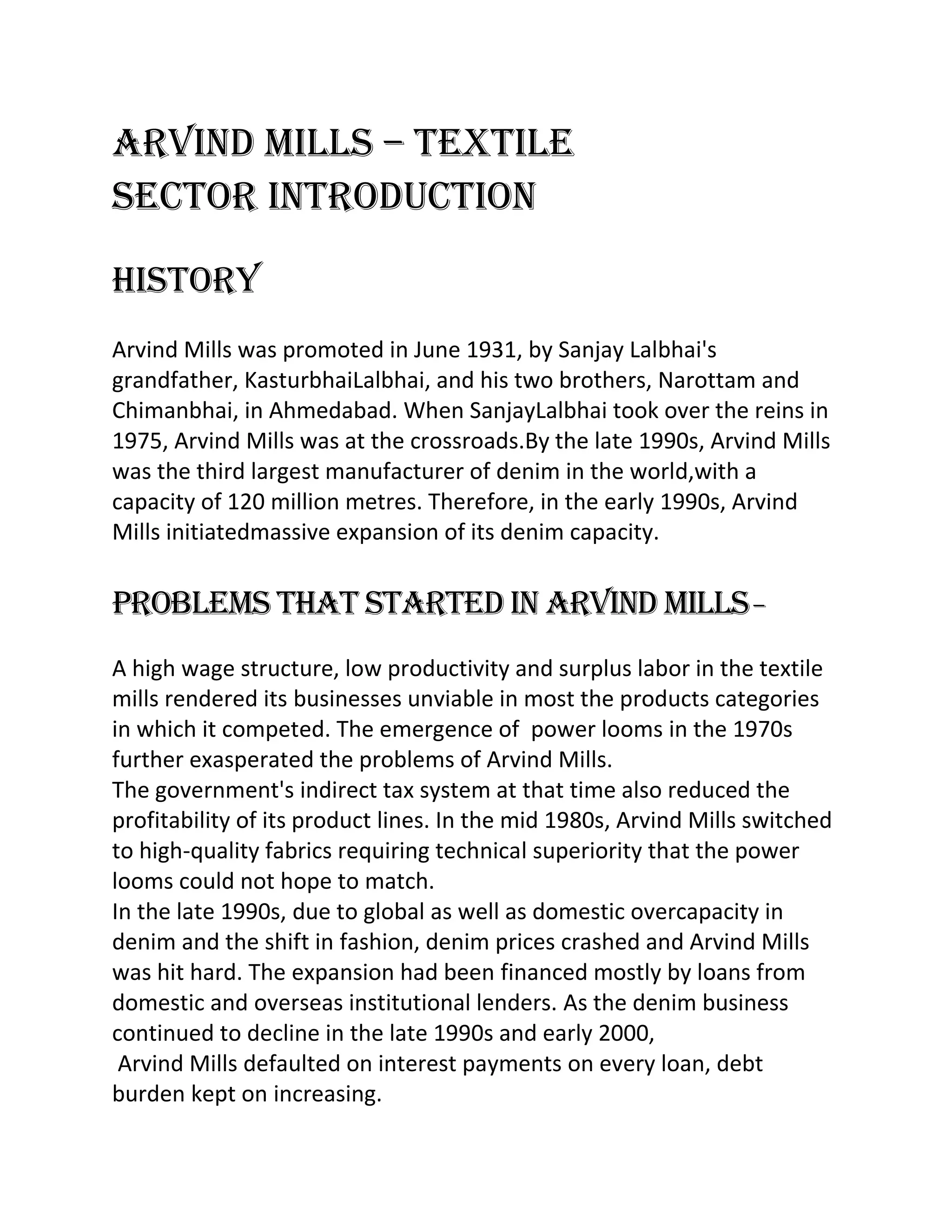 Arind mills case study | DOCX