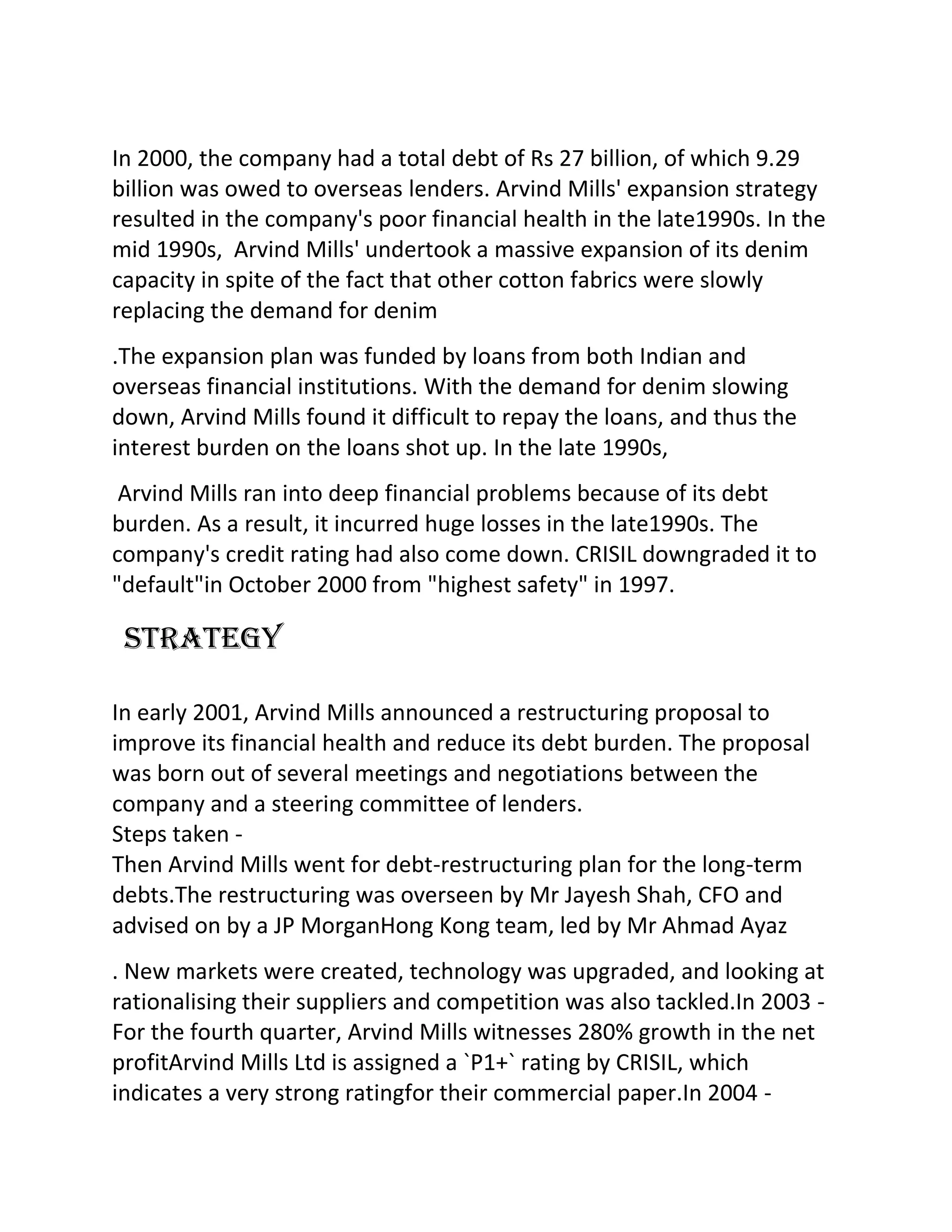 Arind mills case study | DOCX