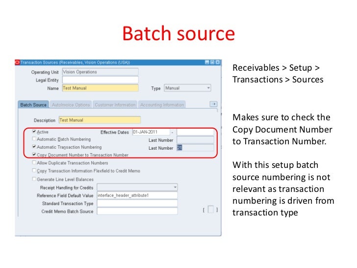 Transaction Numbering In Oracle Receivables