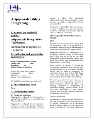 Aripiperazole Tablets SmPC Taj Pharmaceuticals | PDF