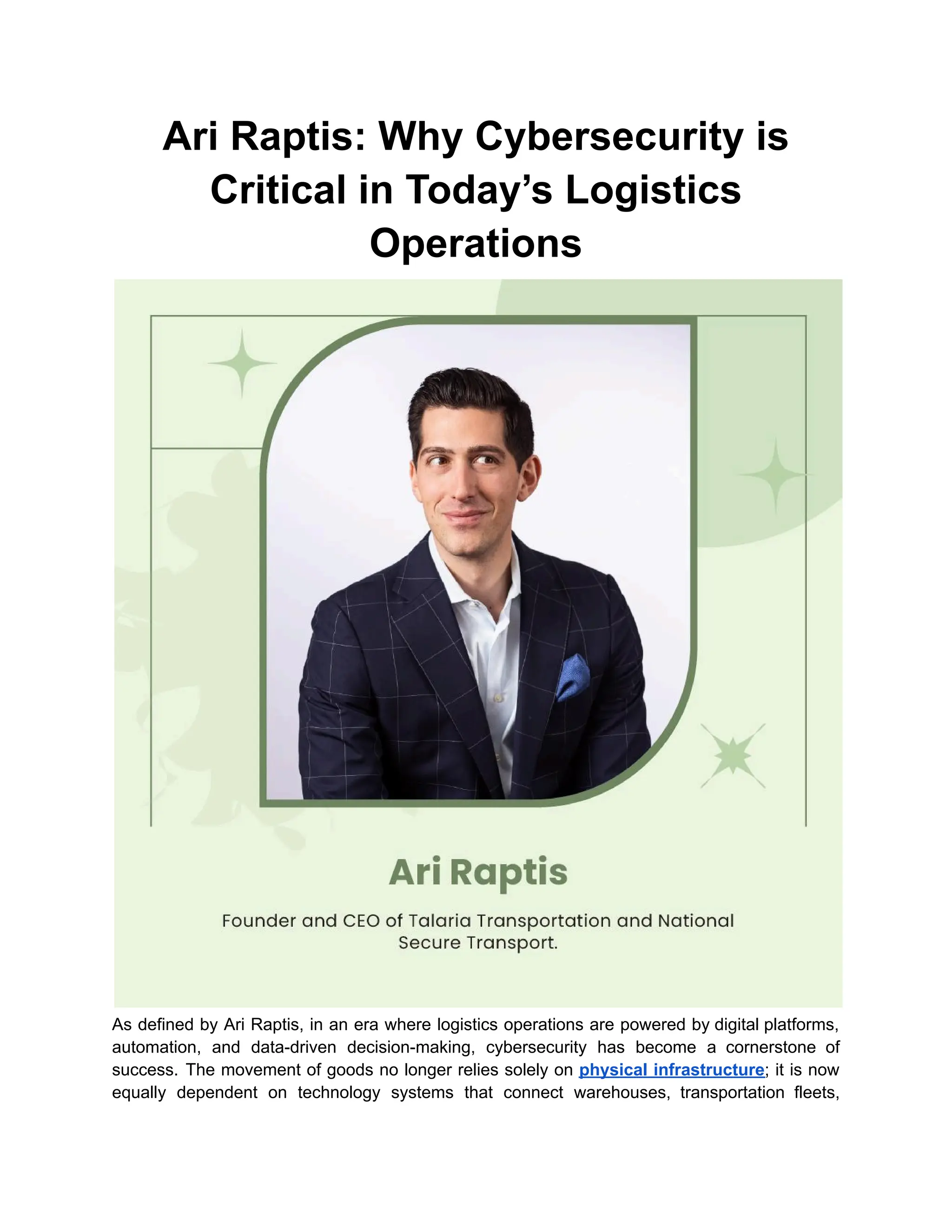 Ari Raptis_ Why Cybersecurity is Critical in Today’s Logistics ...