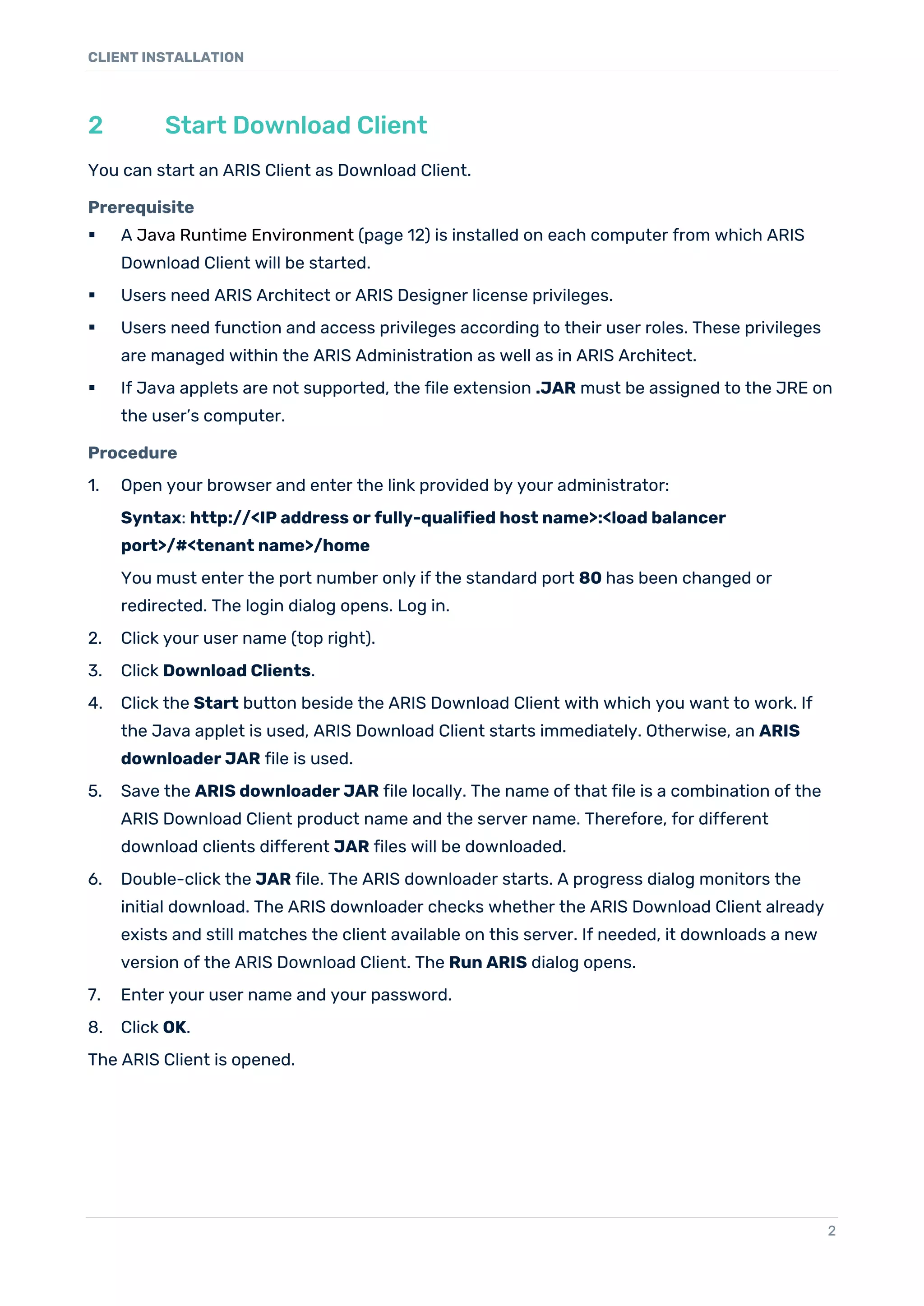 Aris client installation guide | PDF