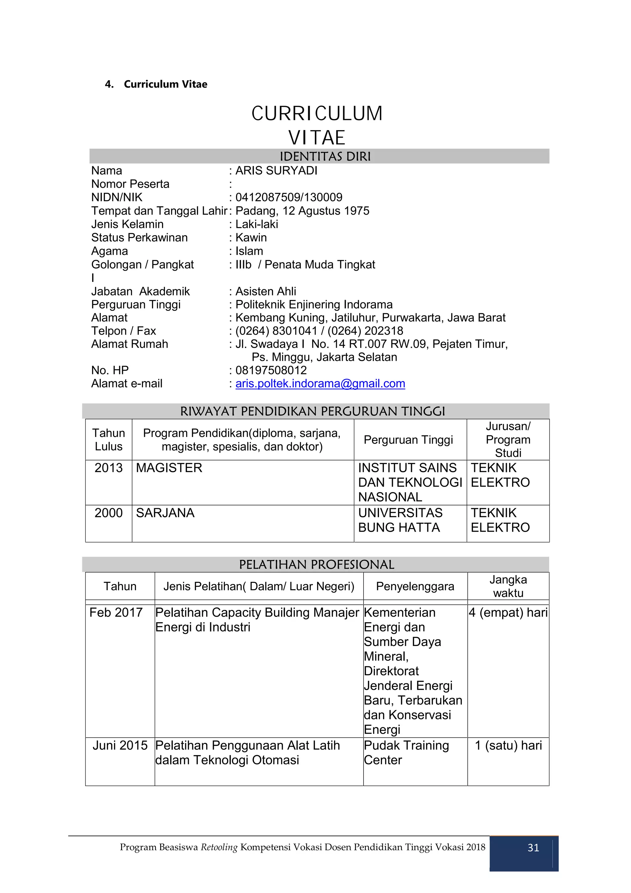 Ir. Aris suryadi, ST, MT, IPM (Dosen Tetap Teknik Elektro, Politeknik ...