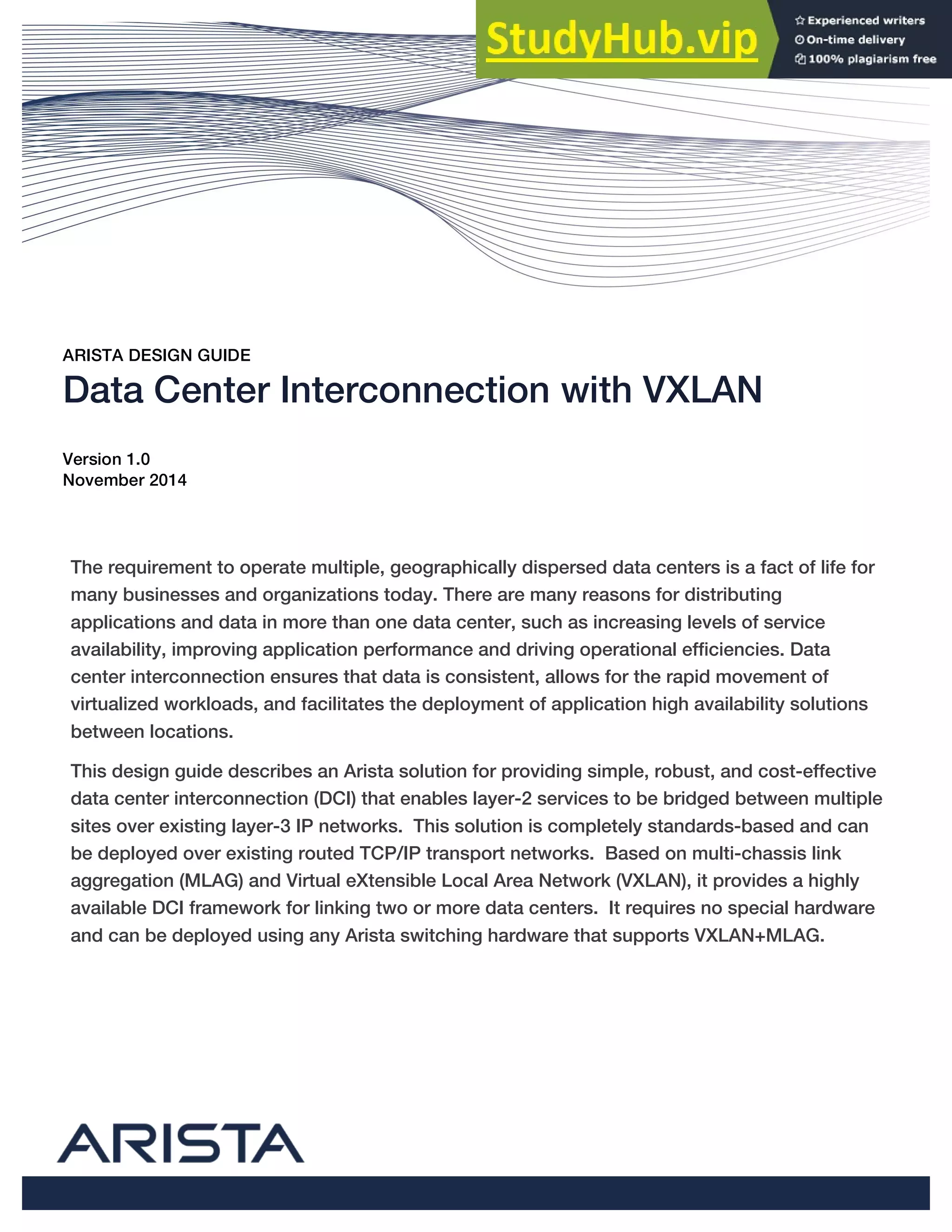 ARISTA DESIGN GUIDE Data Center Interconnection With VXLAN | PDF