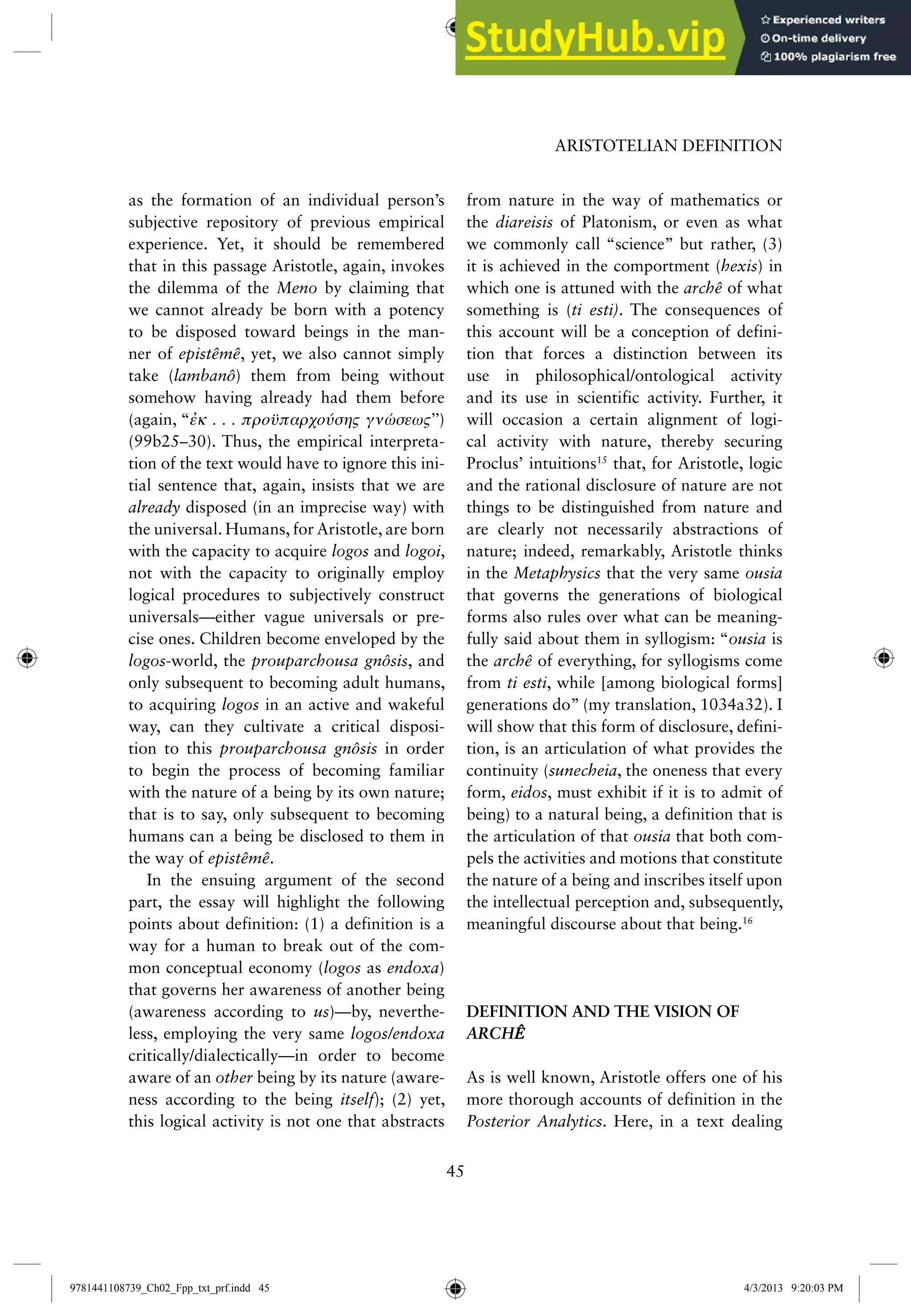 Aristotelian Definition And The Discovery Of Archai | PDF