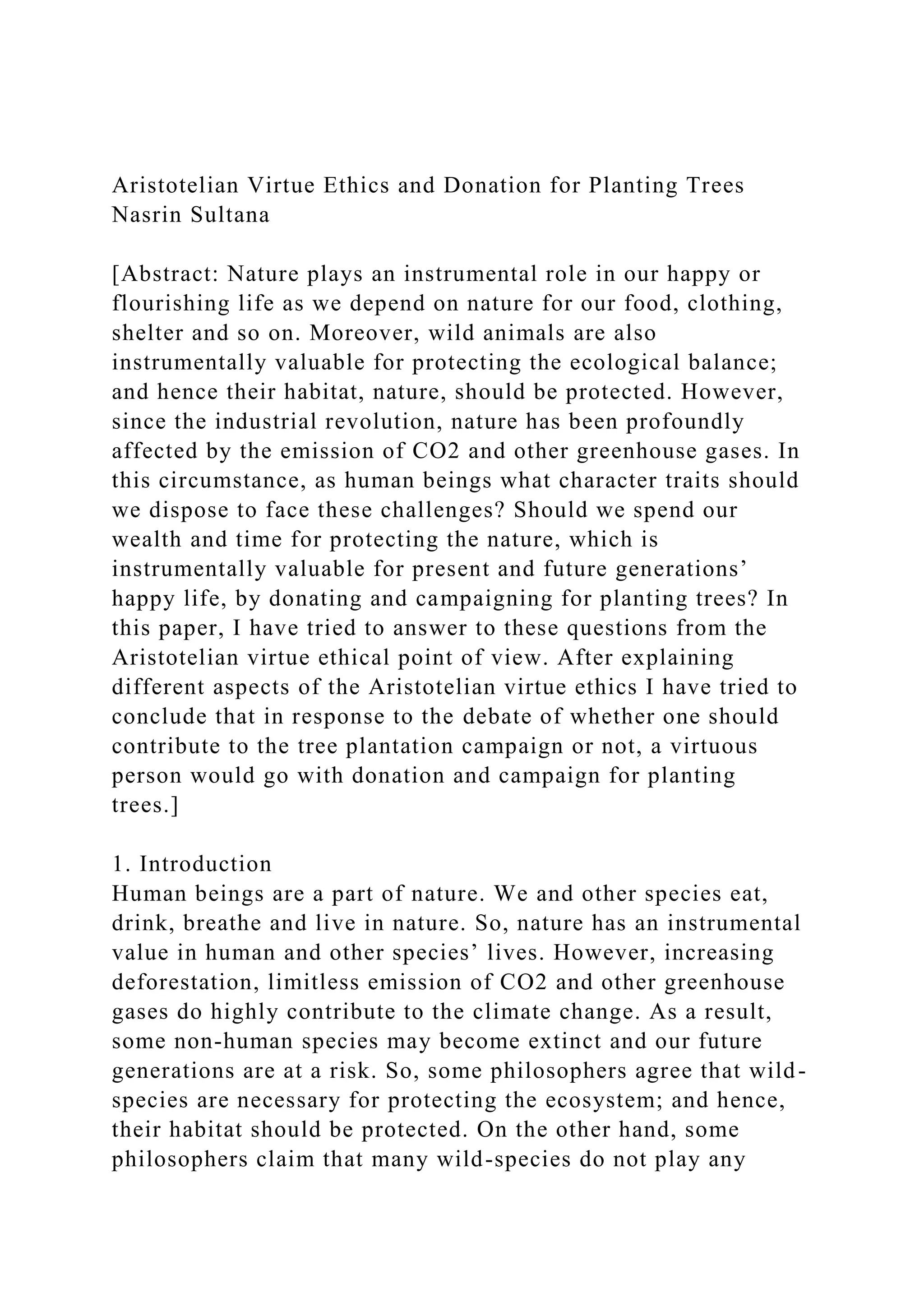 Aristotelian Virtue Ethics and Donation for Planting TreesNasrin.docx