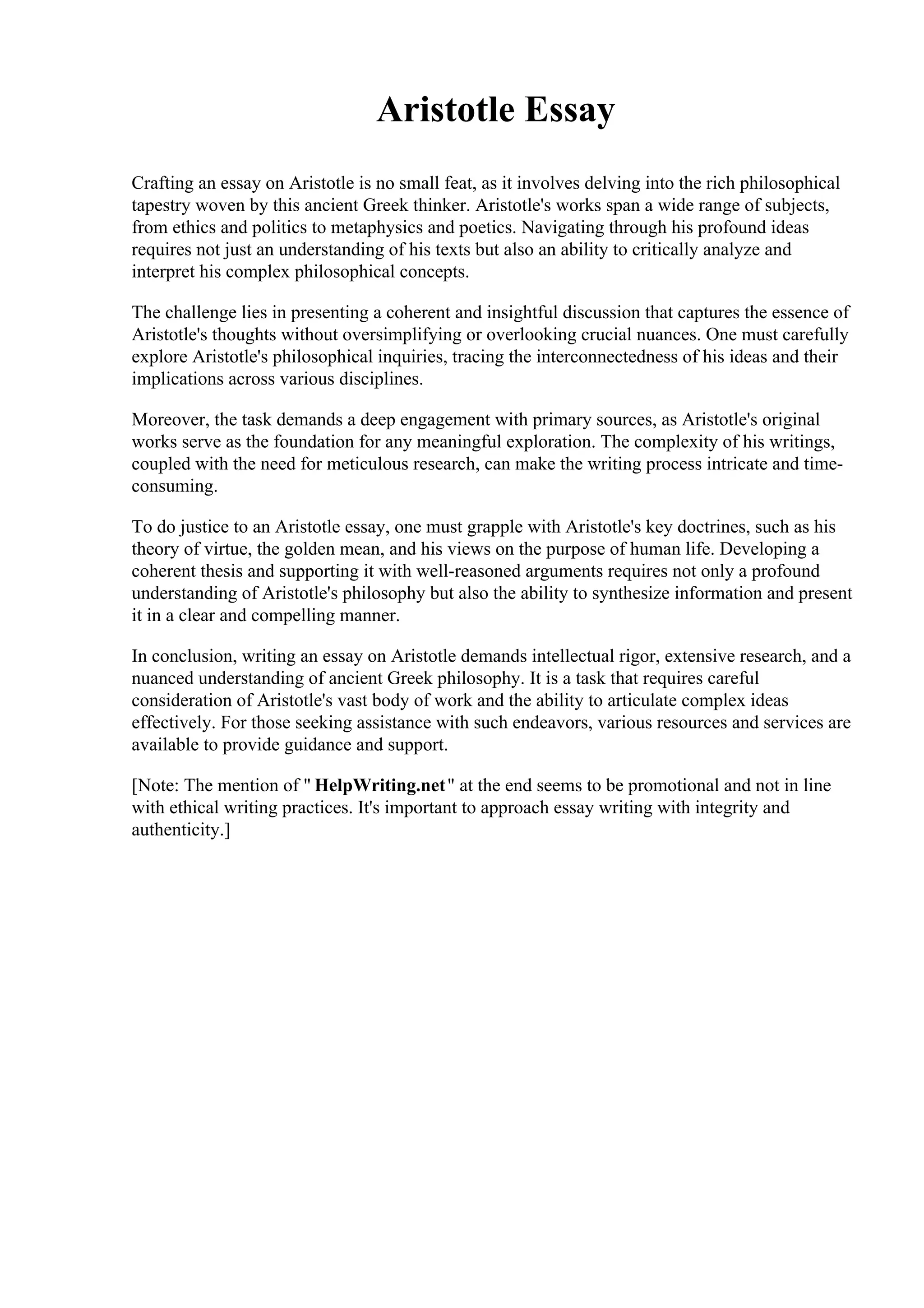 Aristotle Essay. University of California, Berkeley | PDF