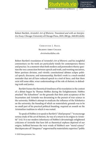 Aristotle S Art Of Rhetoric Translated And With An Interpretive Essay ...