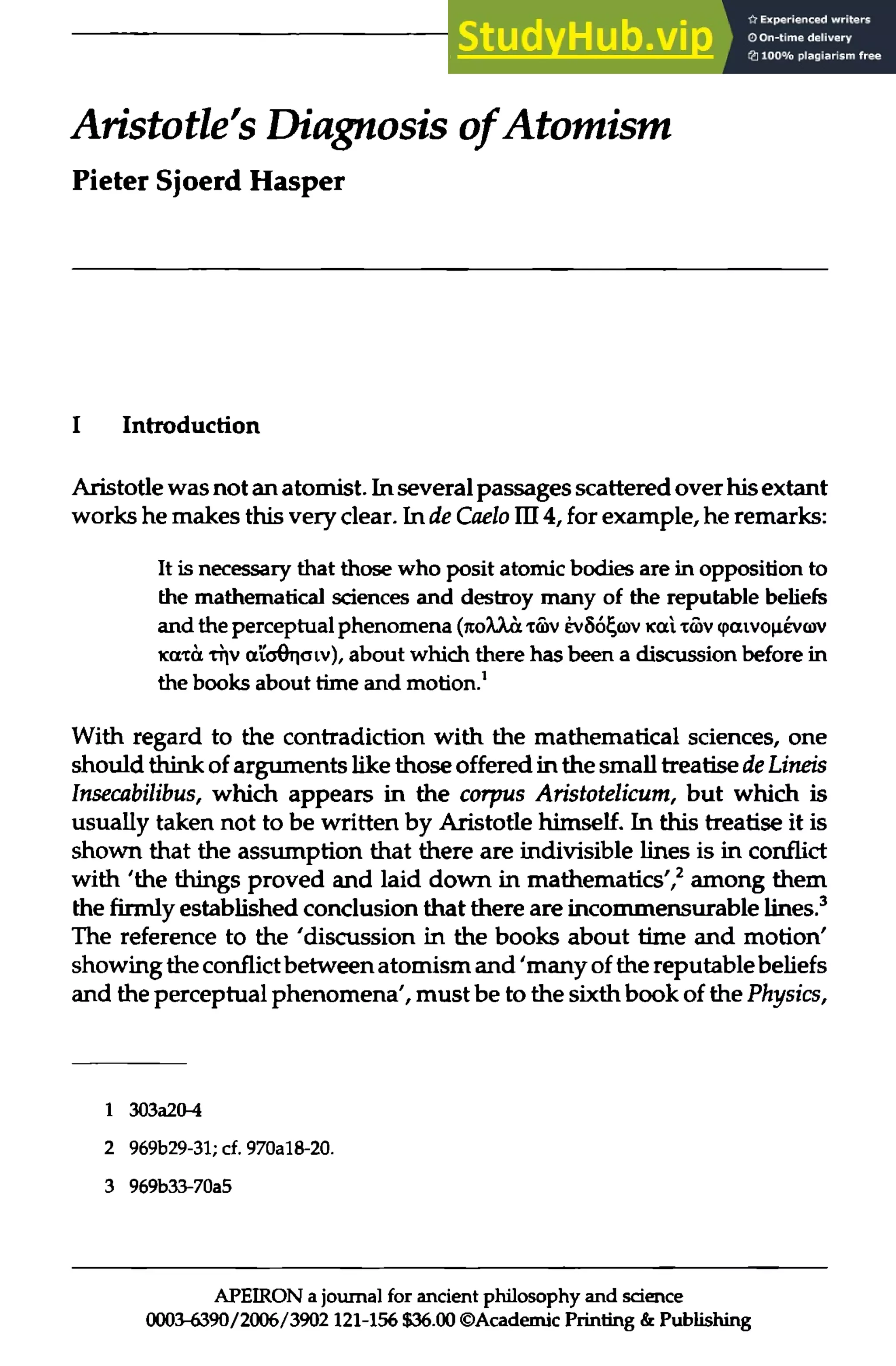 Aristotle S Diagnosis Of Atomism | PDF