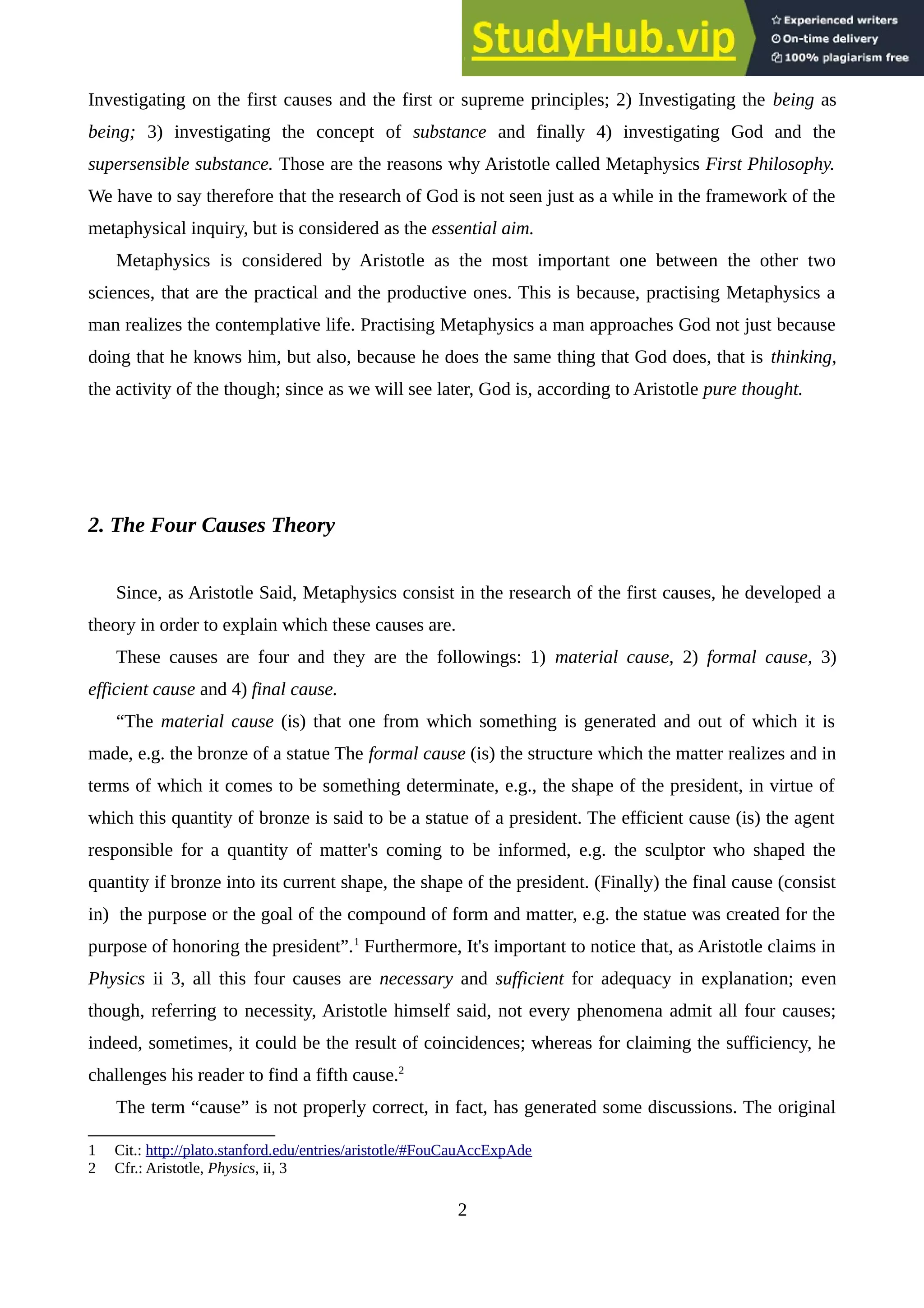 Aristotle S Four Causes | PDF