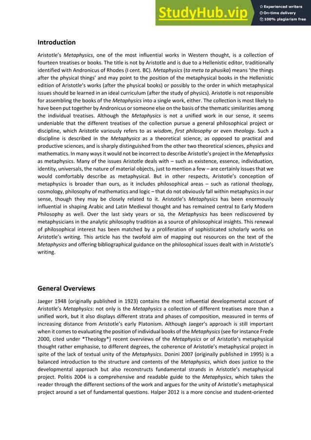 Aristotle S Metaphysics | PDF