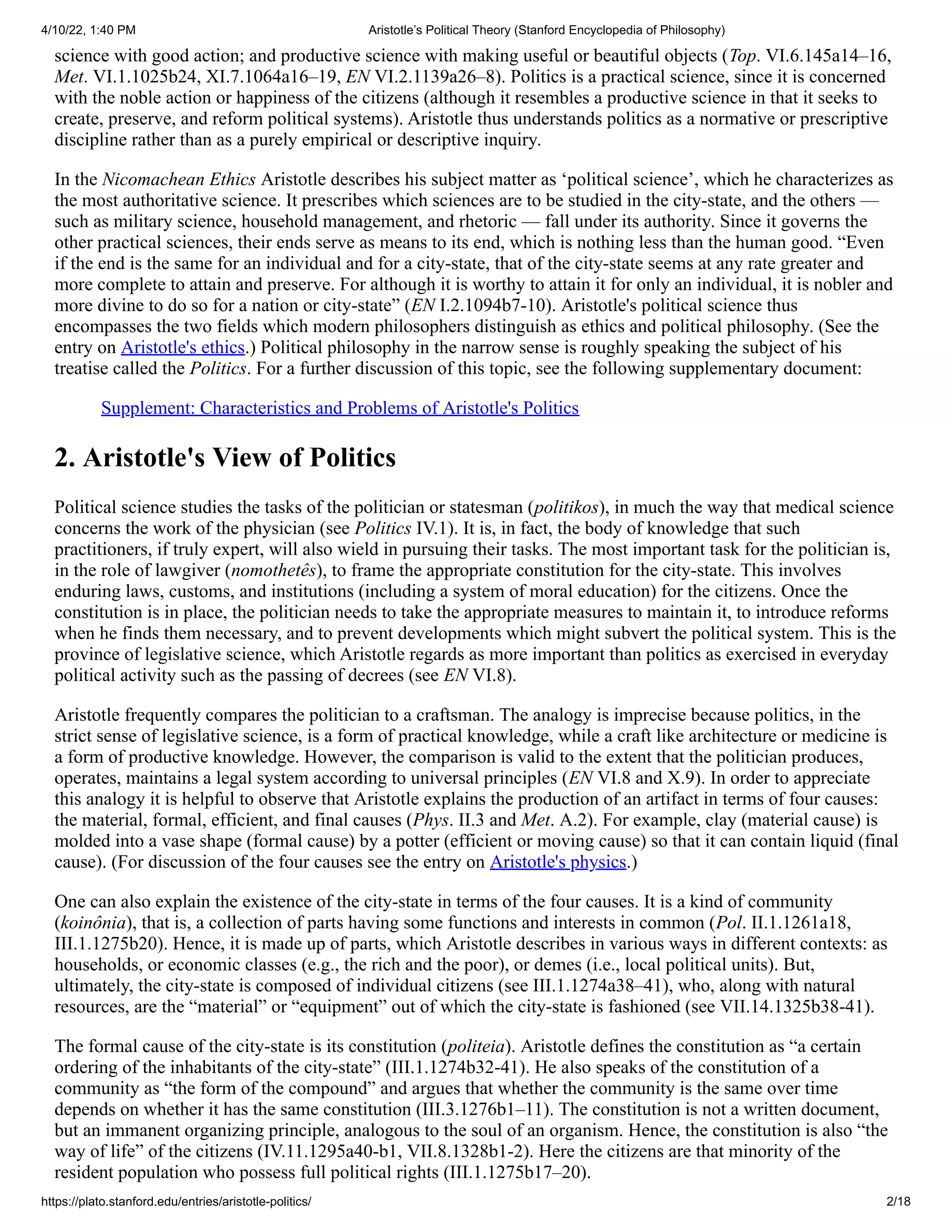 Aristotle’s Political Theory (Stanford Encyclopedia of Philosophy).pdf