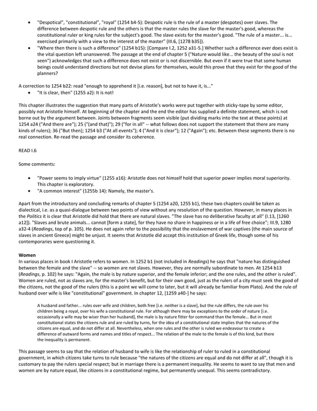 Aristotle's Politics (Summary) | PDF