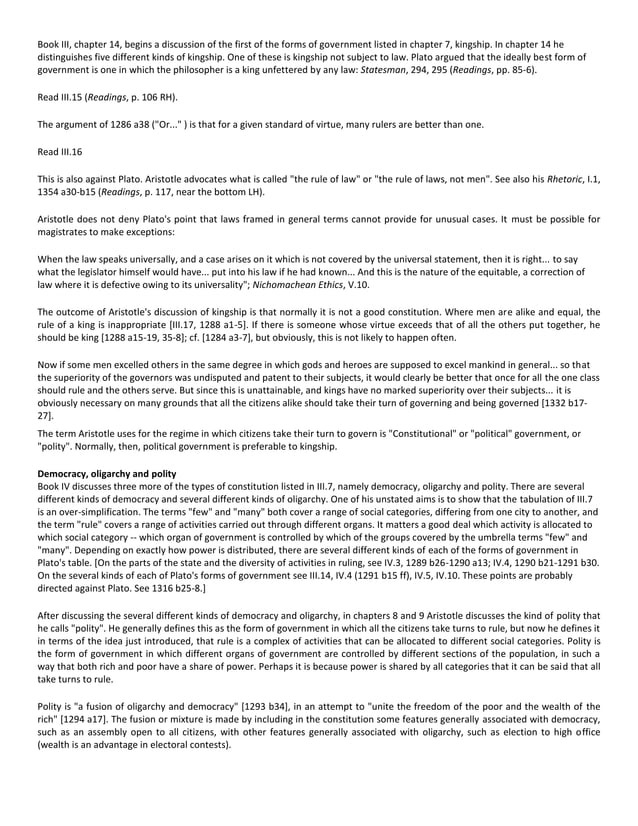 Aristotle's Politics (Summary) | PDF