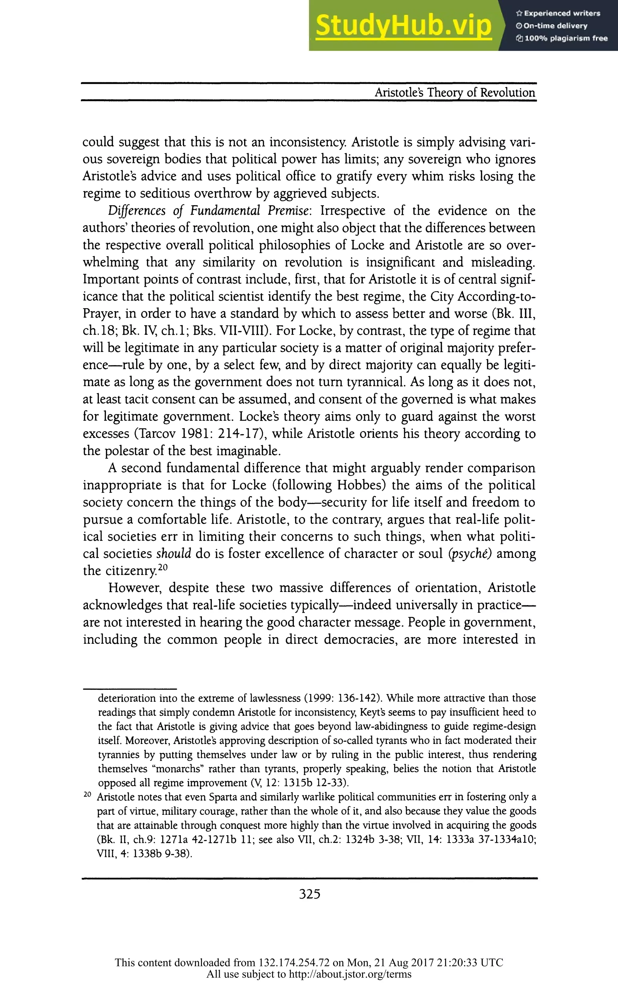 Aristotle S Theory Of Revolution Looking At The Lockean Side | PDF