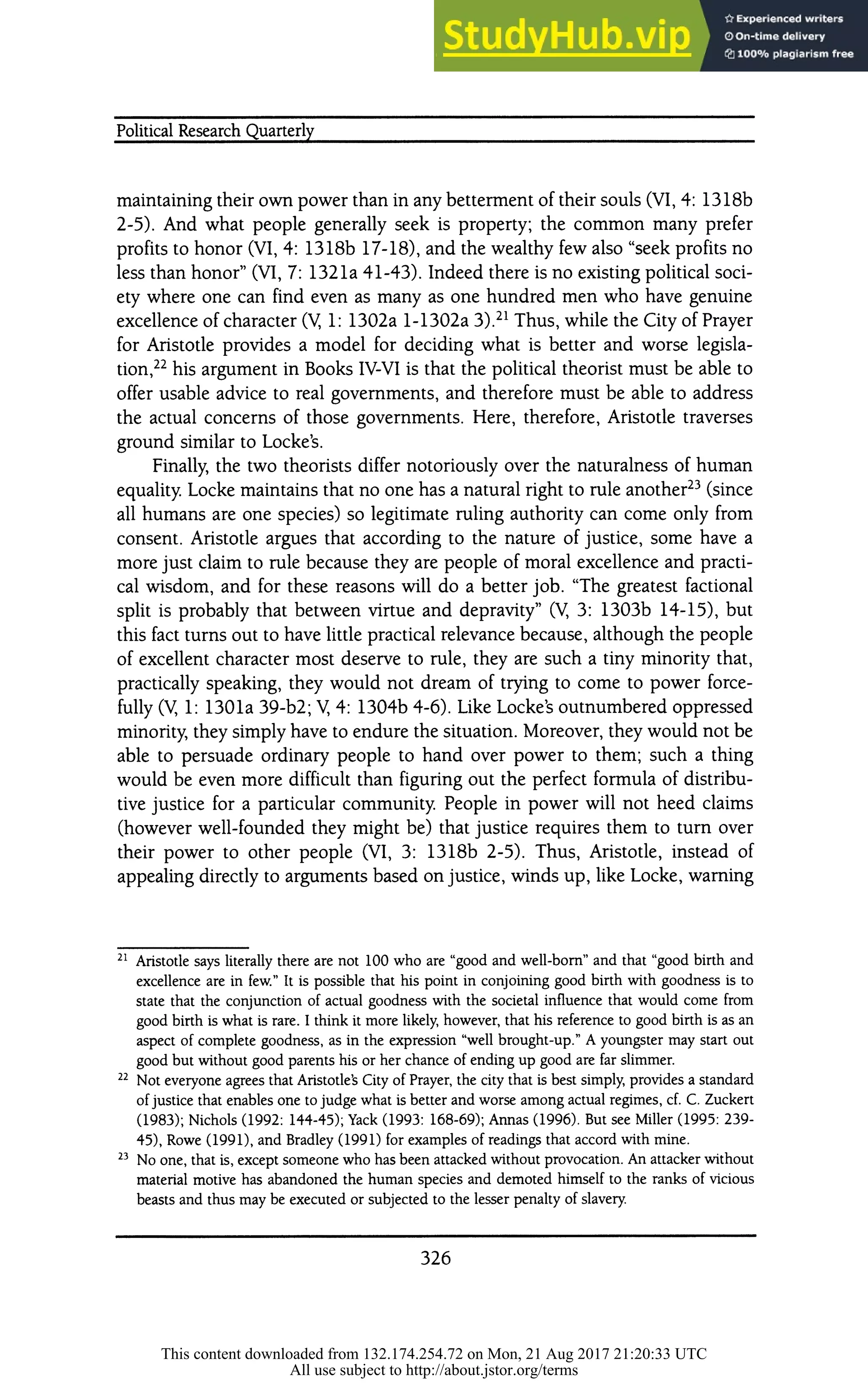 Aristotle S Theory Of Revolution Looking At The Lockean Side | PDF