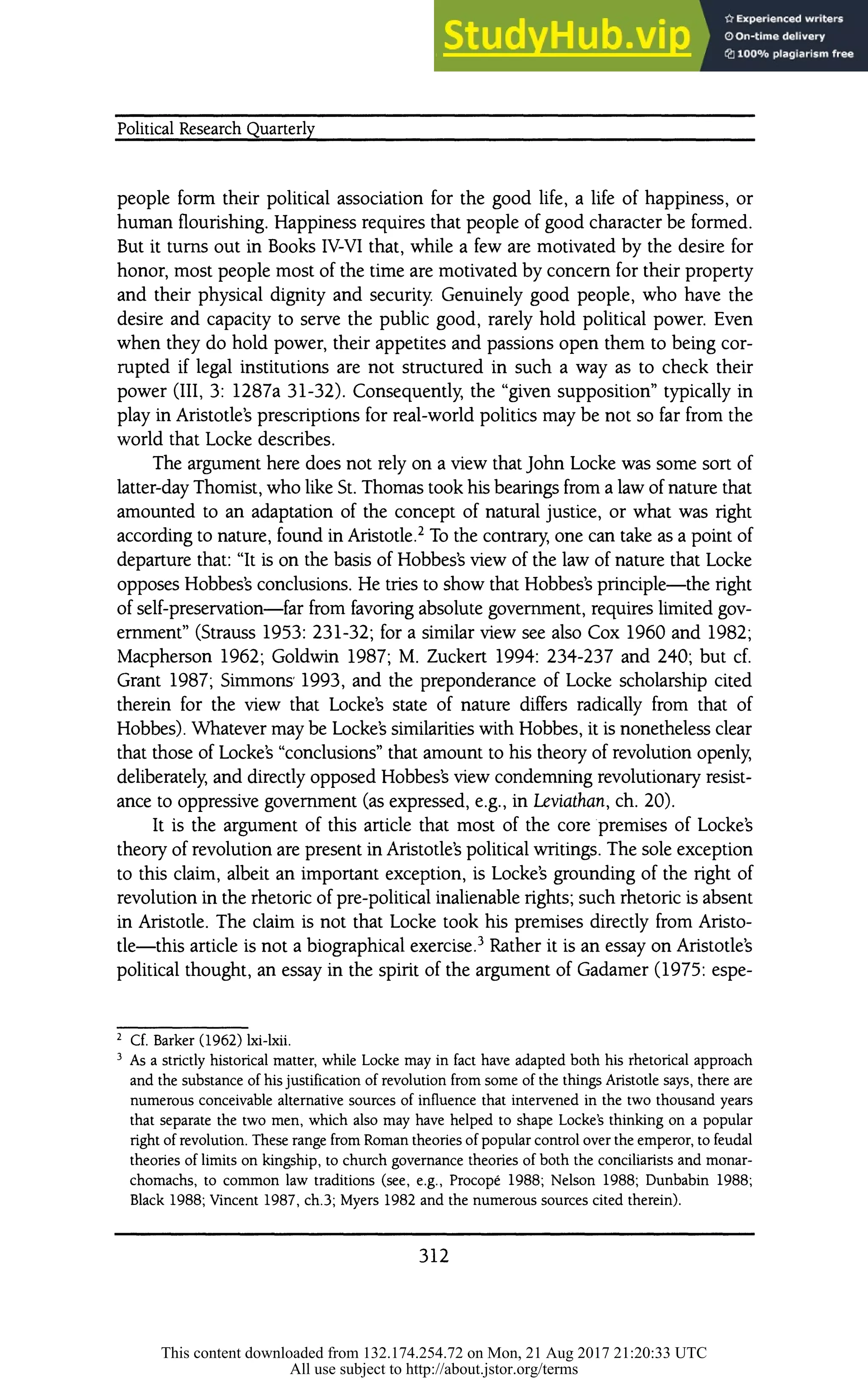 Aristotle S Theory Of Revolution Looking At The Lockean Side | PDF