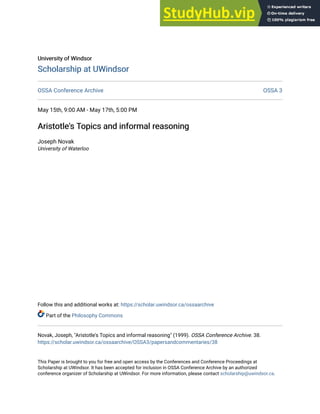 Aristotle S Topics And Informal Reasoning | PDF