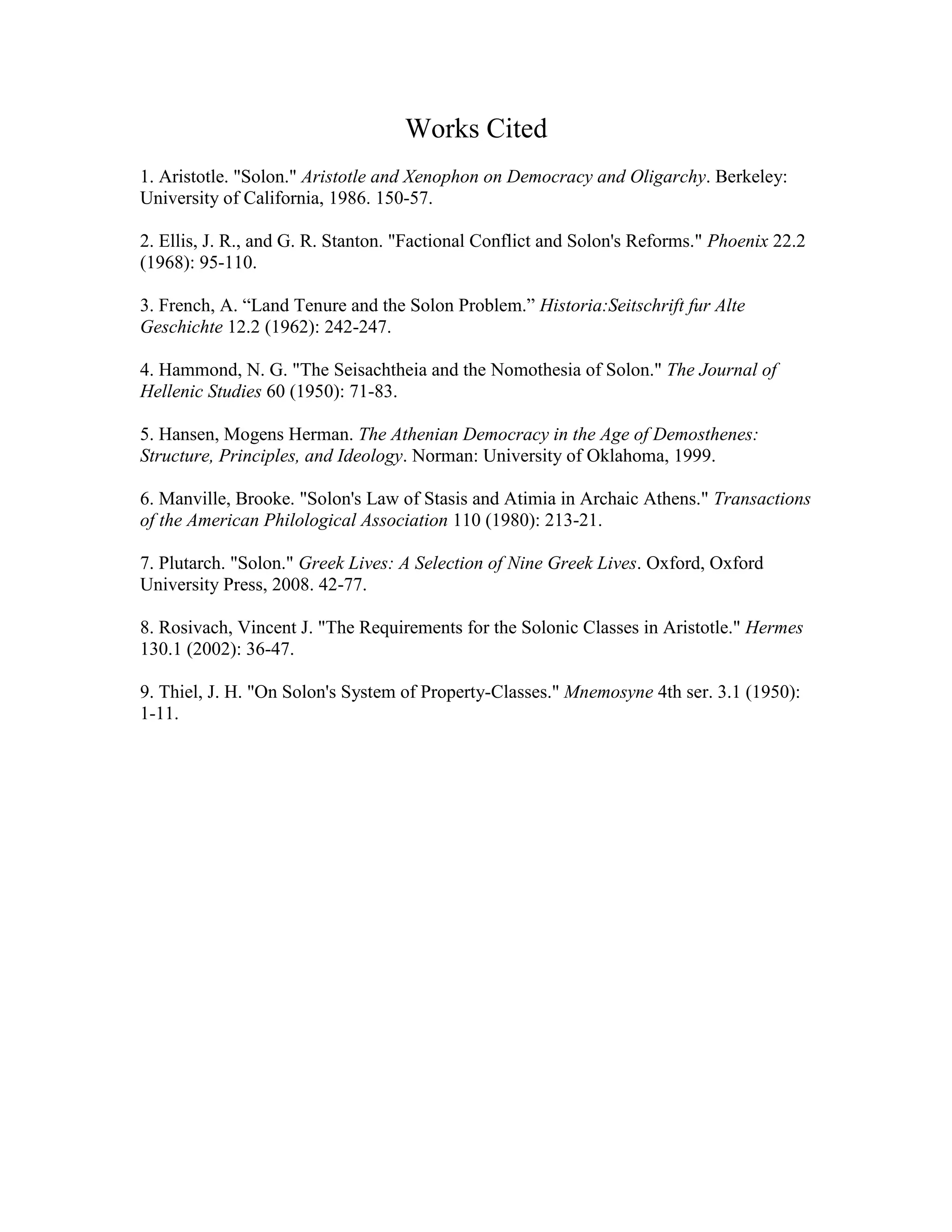 Aristotle vs plutarch a comparison of solonian reform | PDF