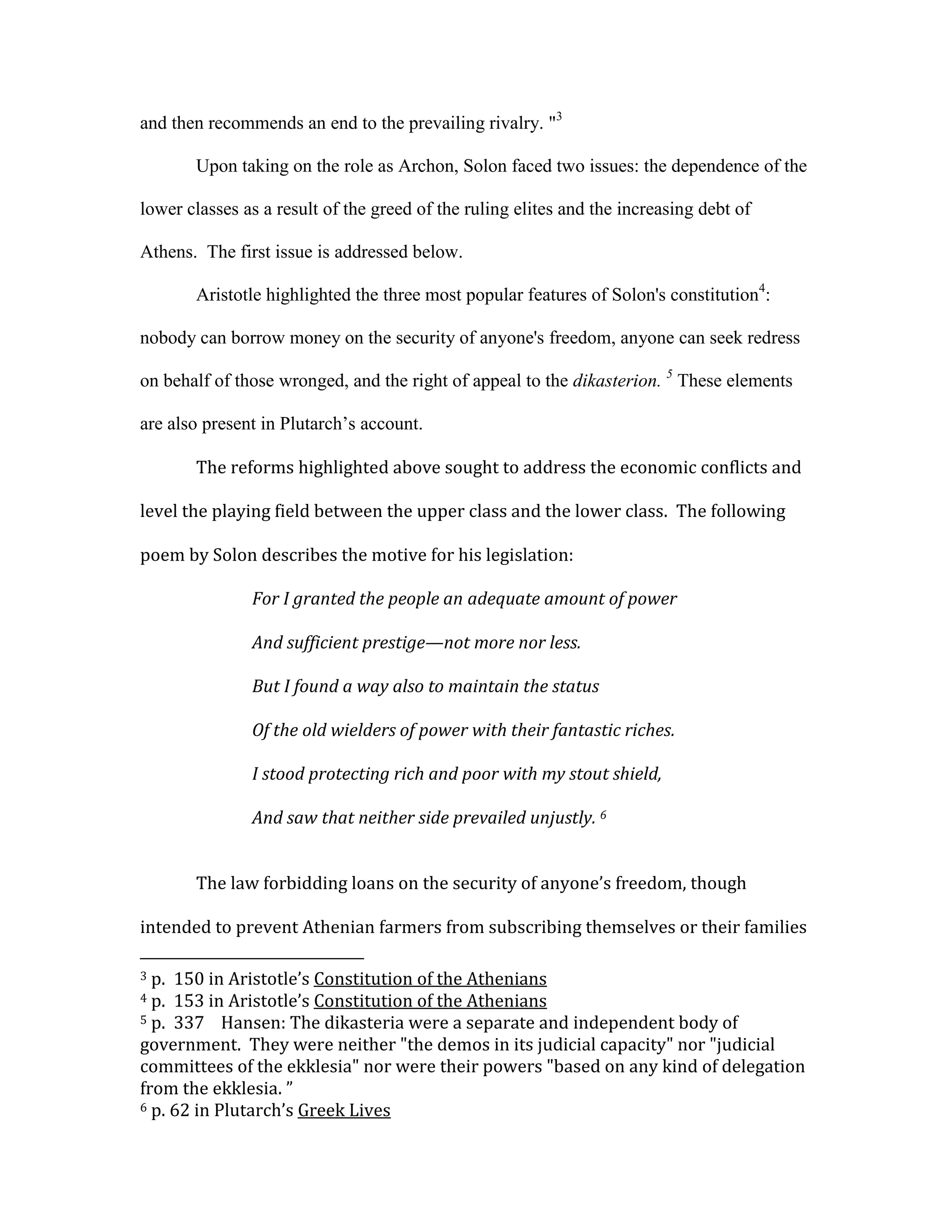 Aristotle vs plutarch a comparison of solonian reform | PDF