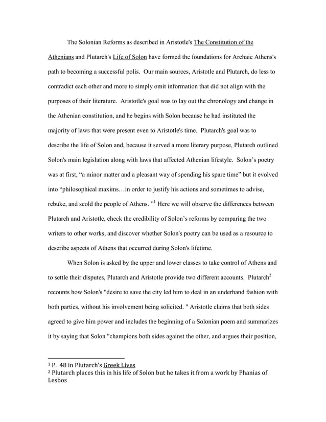 Aristotle vs plutarch a comparison of solonian reform | PDF
