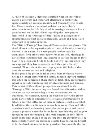 A Rite of Passage”, identifies a period when an individual grasps a.docx