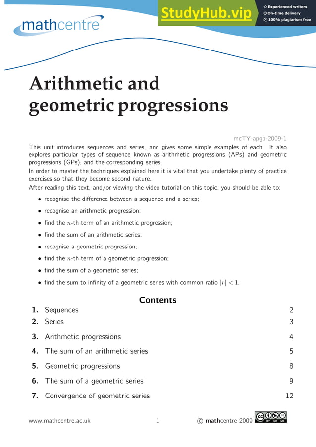 Arithmetic And Geometric Progressions | PDF