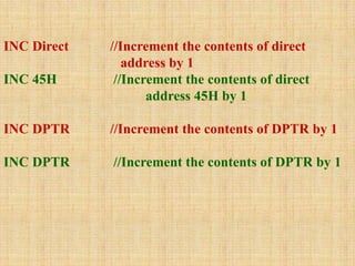 Arithmetic and logical instructions 8051 microcontroller | PPTX