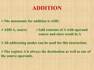 Arithmetic and logical instructions 8051 microcontroller | PPTX