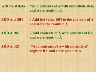 Arithmetic and logical instructions 8051 microcontroller | PPTX