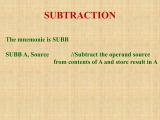 Arithmetic and logical instructions 8051 microcontroller | PPTX
