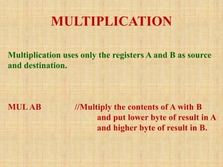 Arithmetic and logical instructions 8051 microcontroller | PPTX