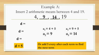 arithmetic means.pptx, common ratio and sequence | PPTX