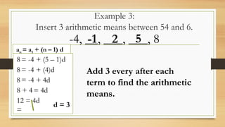 arithmetic means.pptx, common ratio and sequence | PPTX