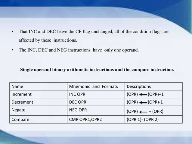 microcomputer architecture - Arithmetic instruction | PPT