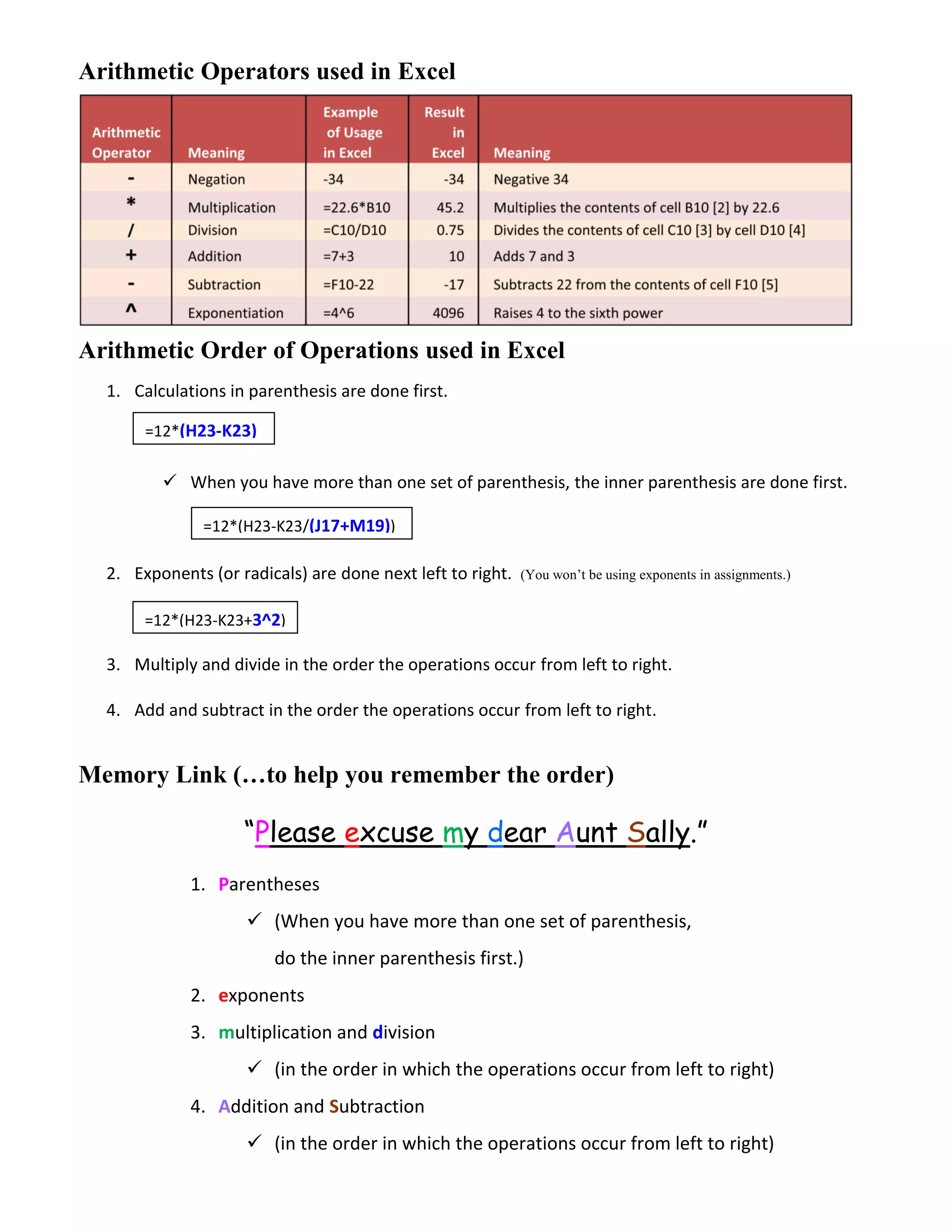 Arithmetic Order Of Operations | PDF
