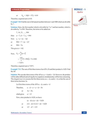 Arithmetic progressions /Algebra | PDF