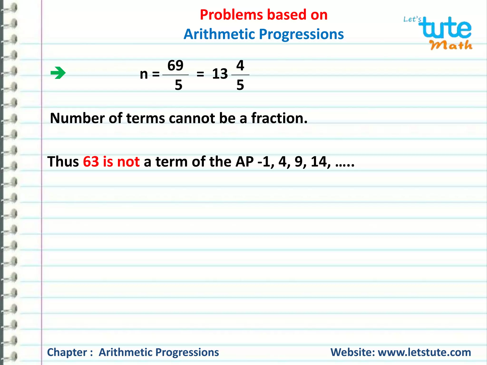 Arithmetic progressions - Poblem based Arithmetic progressions | PPTX | Homework and Study ...