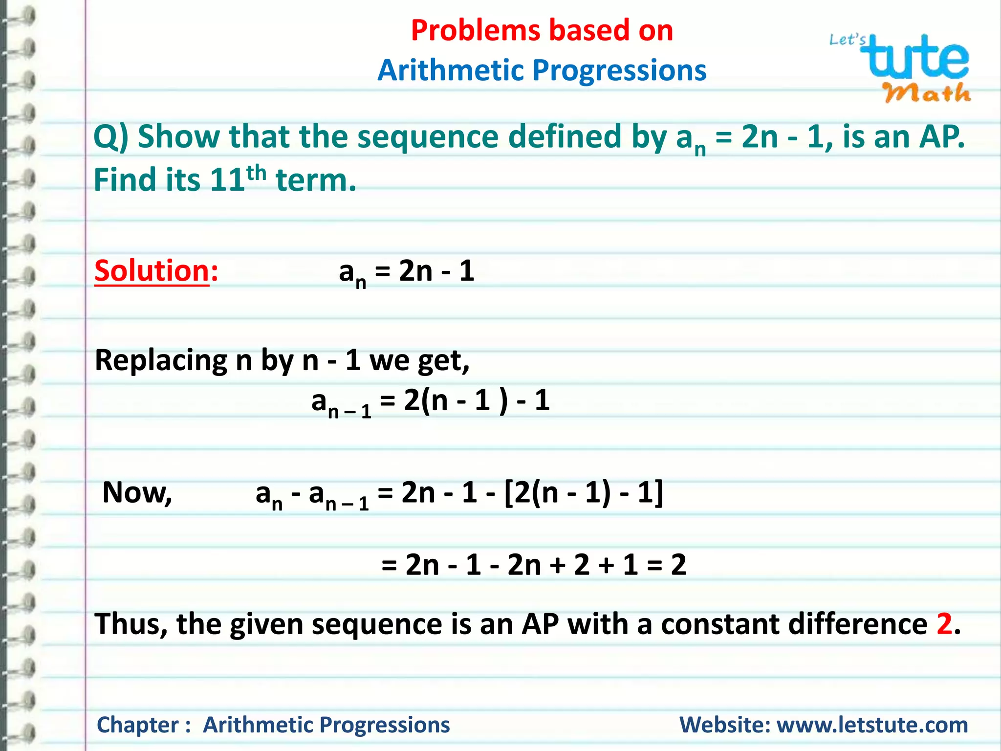 Arithmetic progressions - Poblem based Arithmetic progressions | PPTX ...