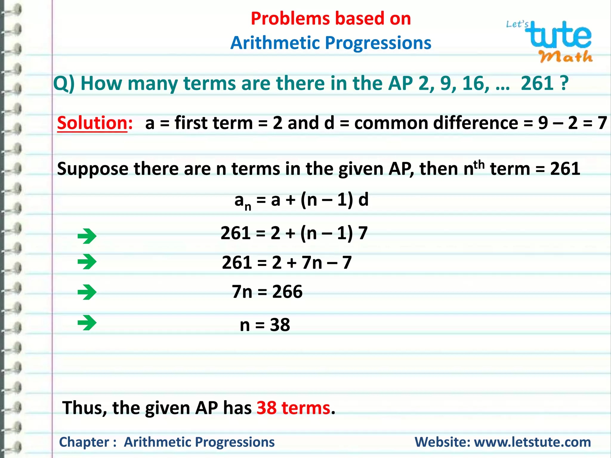 Arithmetic progressions - Poblem based Arithmetic progressions | PPTX ...