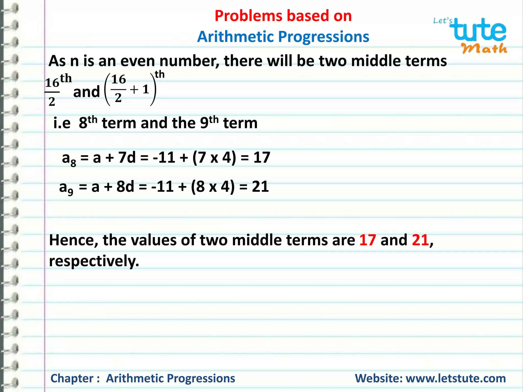 Arithmetic progressions - Poblem based Arithmetic progressions | PPTX ...