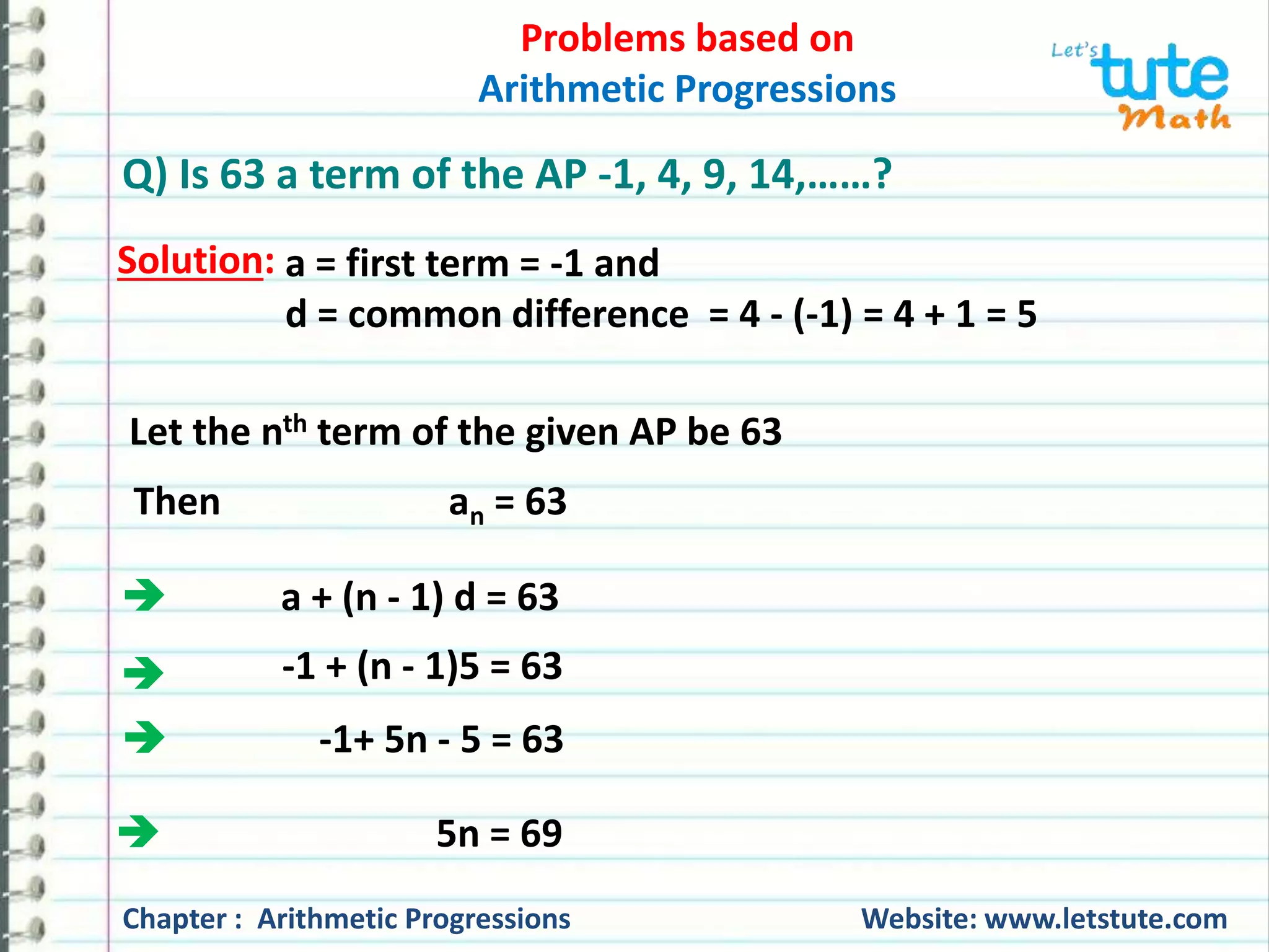 Arithmetic progressions - Poblem based Arithmetic progressions | PPTX ...