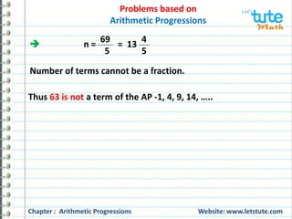 Arithmetic progressions - Poblem based Arithmetic progressions | PPT