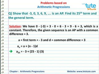 Arithmetic progressions - Poblem based Arithmetic progressions | PPTX | Homework and Study ...