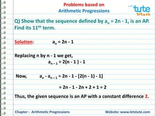 Arithmetic progressions - Poblem based Arithmetic progressions | PPTX | Homework and Study ...