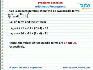Arithmetic progressions - Poblem based Arithmetic progressions | PPTX | Homework and Study ...