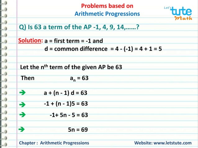 Arithmetic progressions - Poblem based Arithmetic progressions | PPTX | Homework and Study ...