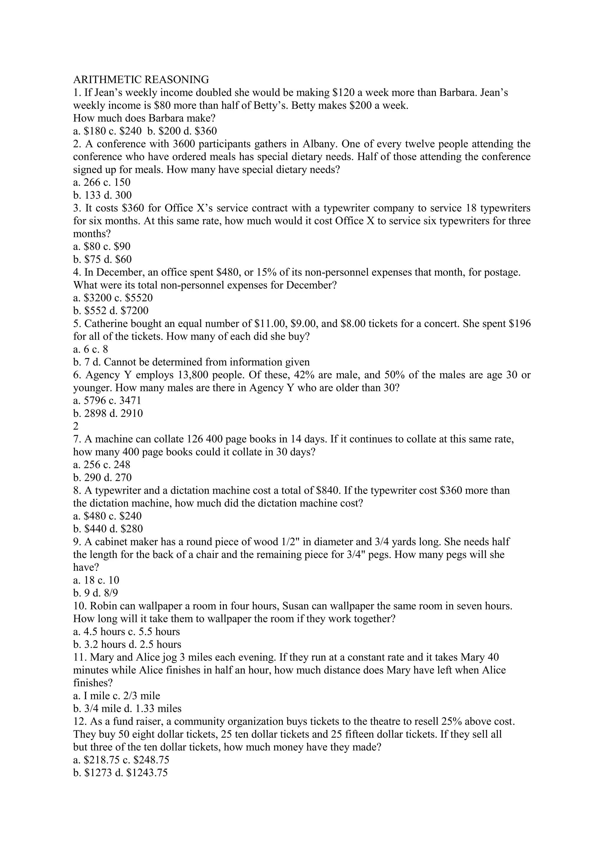 Arithmetic reasoning | DOCX